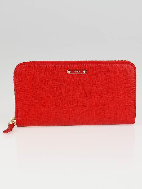 Fendi Red Pattina Vitello Elite Leather Long Zippy Wallet | Yoogi's Closet