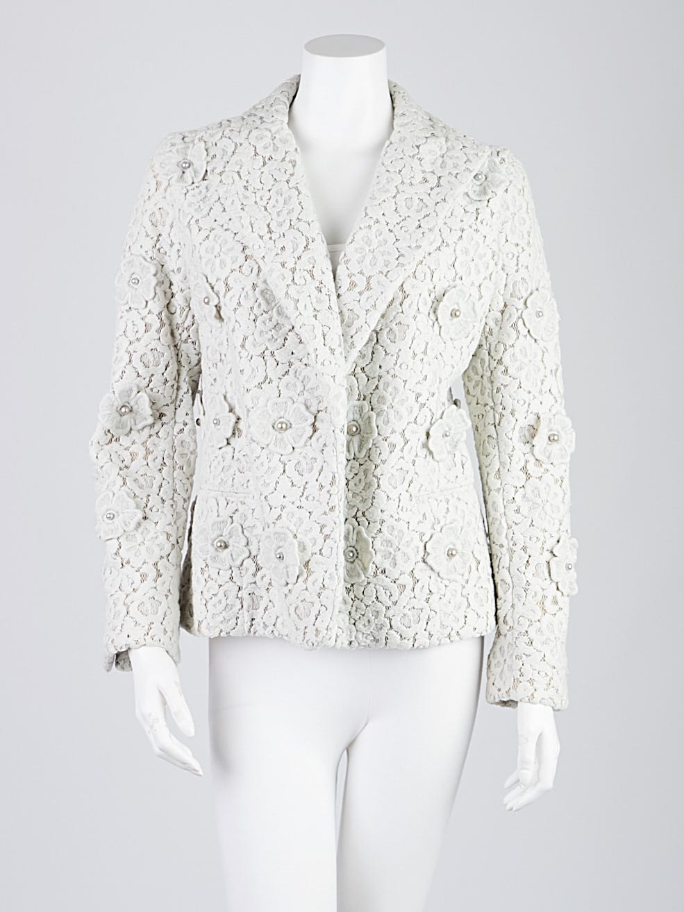 Chloe Dark White Cotton/Poly Floral Lacy Blazer Jacket Size 8/40 | Yoogi's Closet