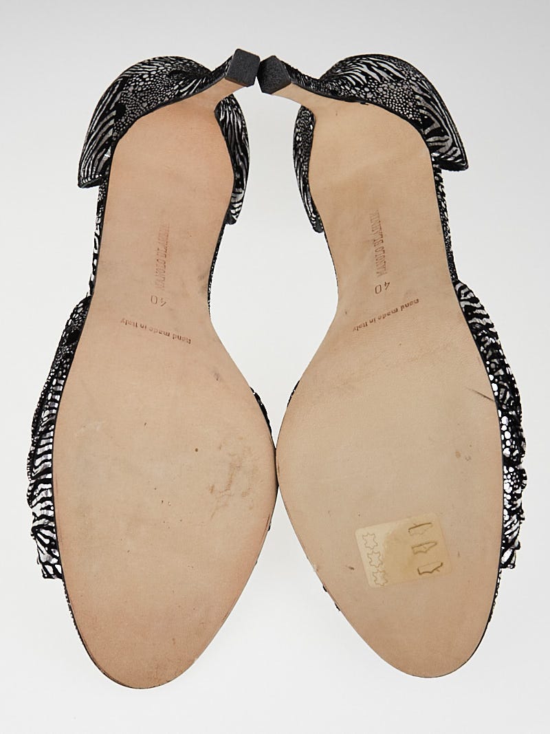 Manolo Blahnik Black/Silver Embossed Leather Sedaraby Manolo Blahnik Black/Silver Embossed Leather Sedaraby