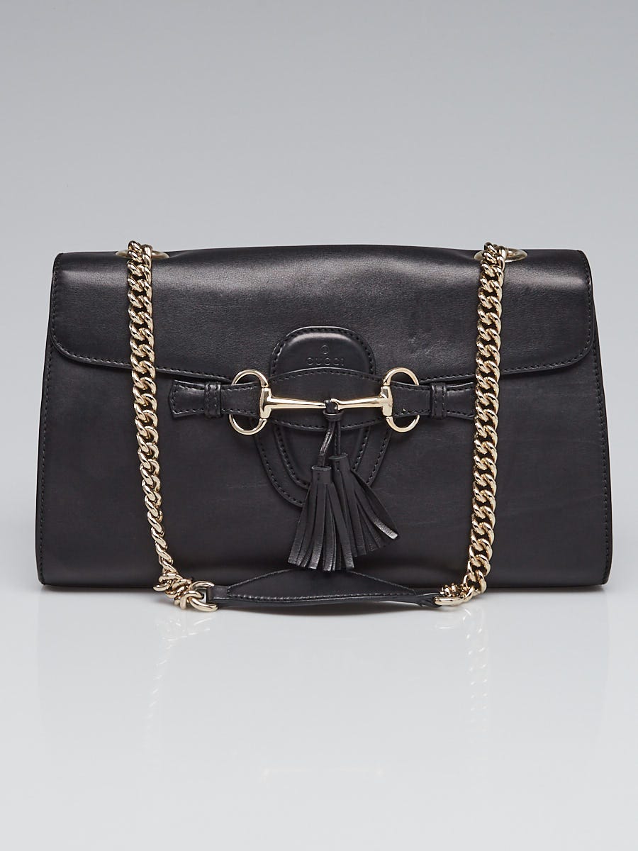 Gucci Black Smooth Leather Medium Emily Chain Shoulder Bag | Yoogi's Closet