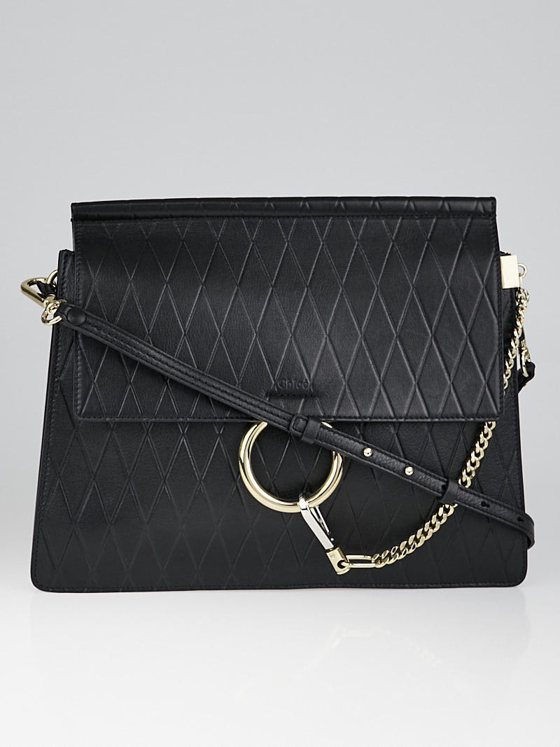 Chloe Black Diamond Embossed Leather Medium Shoulder Bag | Yoogi's Closet
