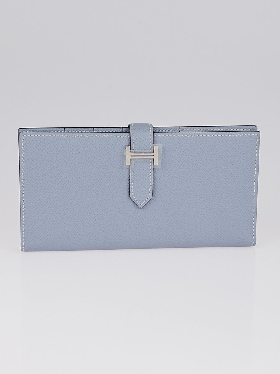 Hermes Blue Lin Epsom Leather Palladium Plated Bearn Gusset Wallet ...