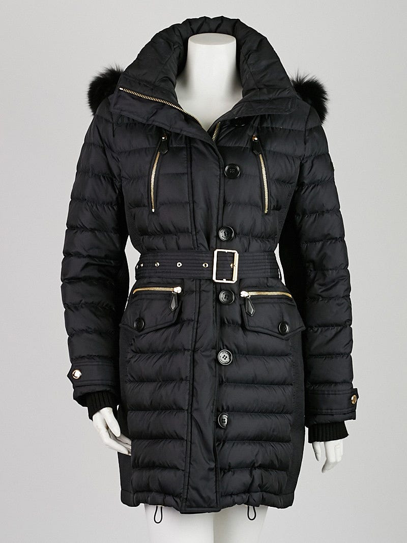 Burberry Black Nylon Down Fox Fur Hooded Coat Size M | Yoogi's Closet
