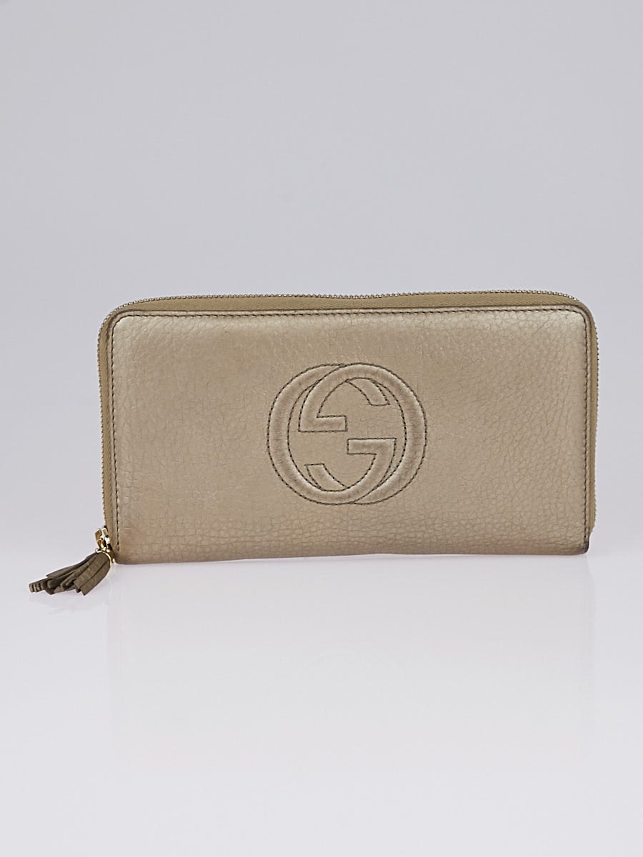 Gucci Gold Pebbled Leather Zippy Organizer Wallet | Yoogi's Closet
