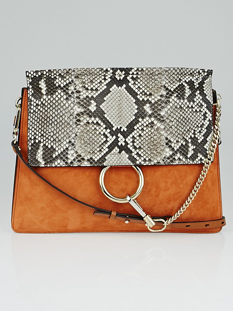 Chloe Tannish Red Suede and Brown Python Faye Bag | Yoogi's Closet