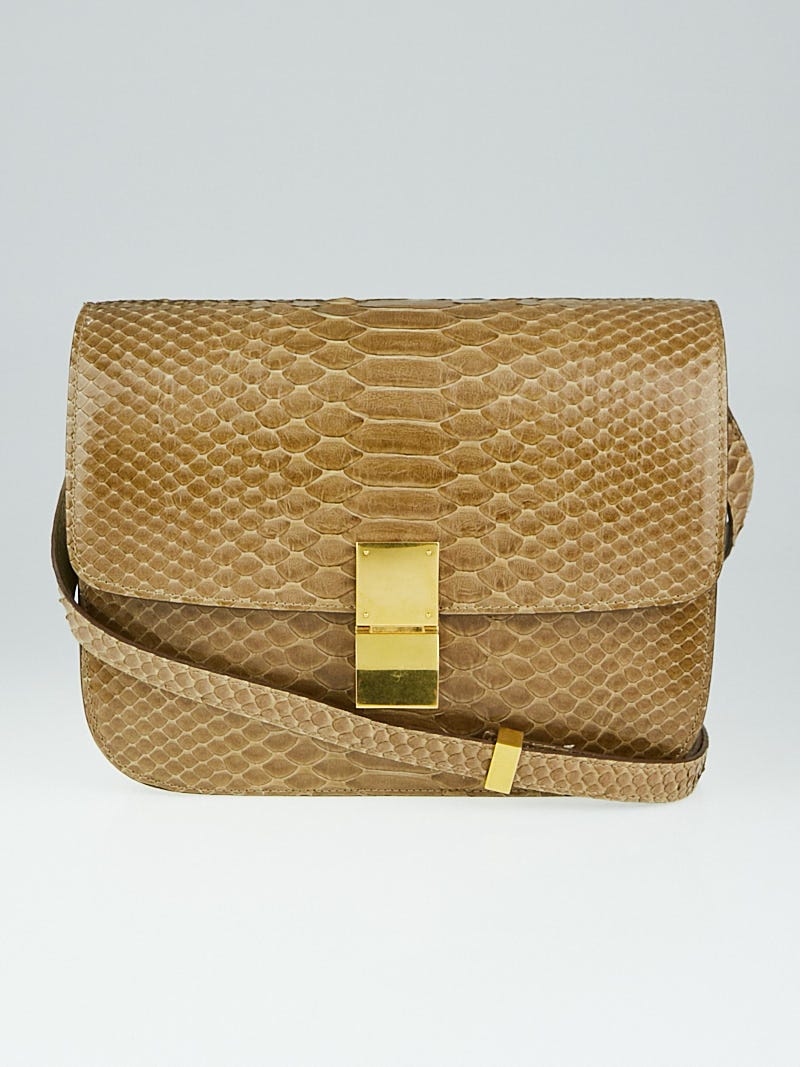 Celine Tan Python Medium Classic Box Flap Bag | Yoogi's Closet