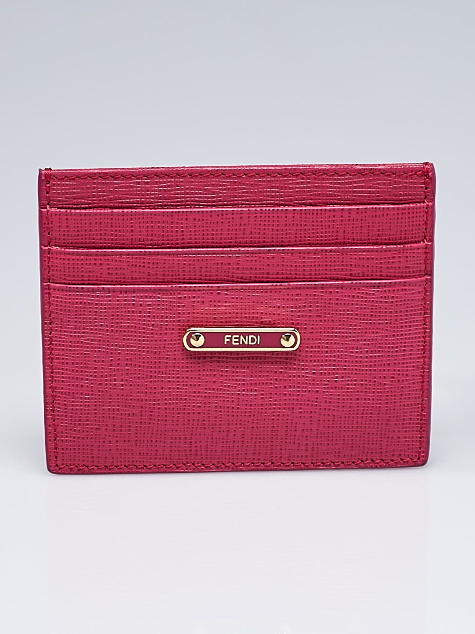 Fendi Pink Textured Leather Card Case | Yoogi's Closet