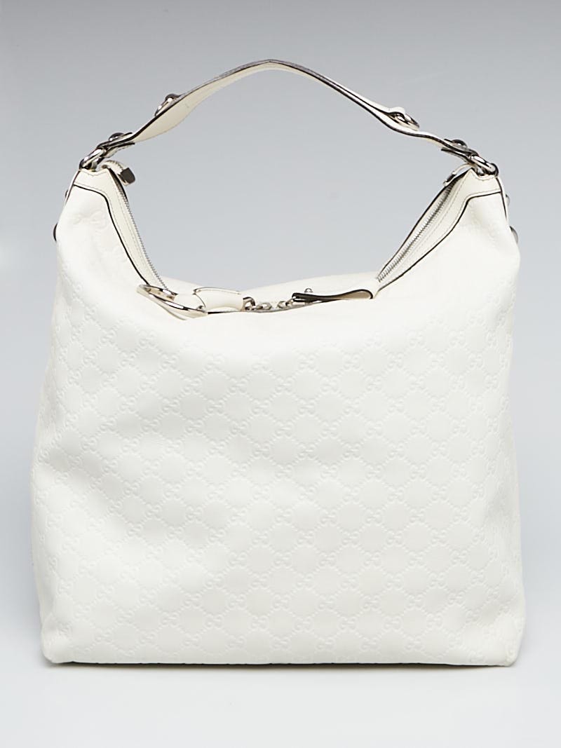 Gucci White Guccissima Leather Icon Bit Large Hobo Bag | Yoogi's Closet