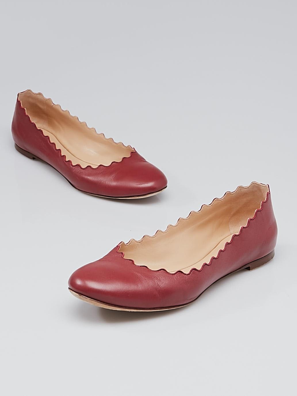 Chloe Cherry Syrup Leather Waves Ballet Flats Size 7/37.5 | Yoogi's Closet