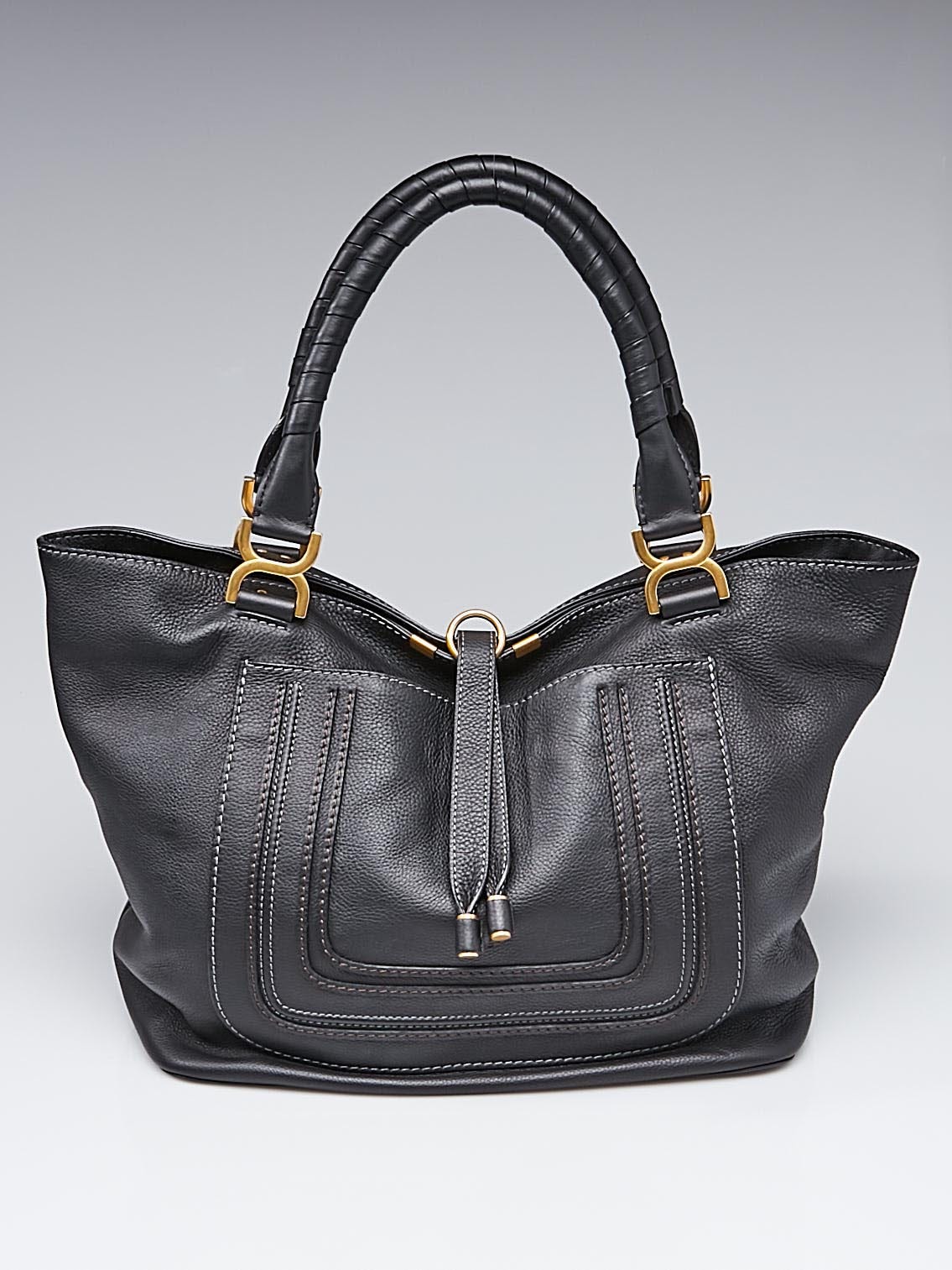 Chloe Black Pebbled Leather Large Marcie Tote Bag | Yoogi's Closet