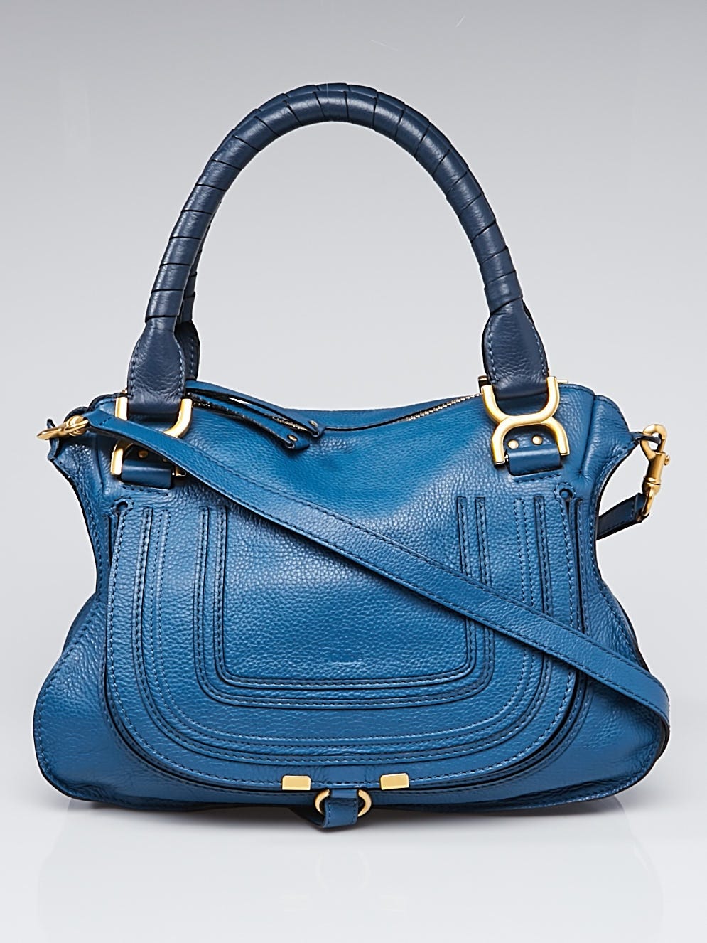 Chloe Blue Leather Medium Marcie Satchel Bag | Yoogi's Closet