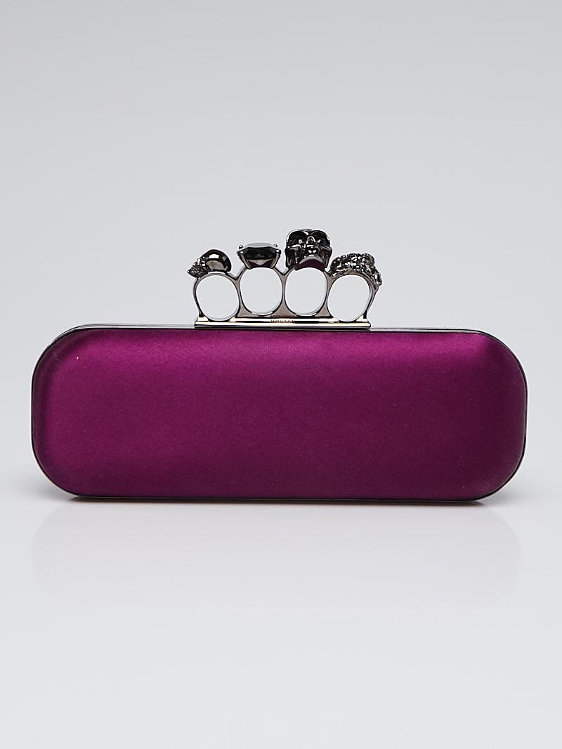 Alexander McQueen Purple Satin Knuckle Clutch Bag | Yoogi's Closet