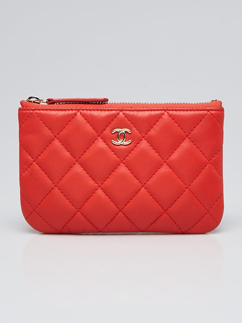 Chanel Red Quilted Lambskin Leather Zip Coin Pouch | Yoogi's Closet
