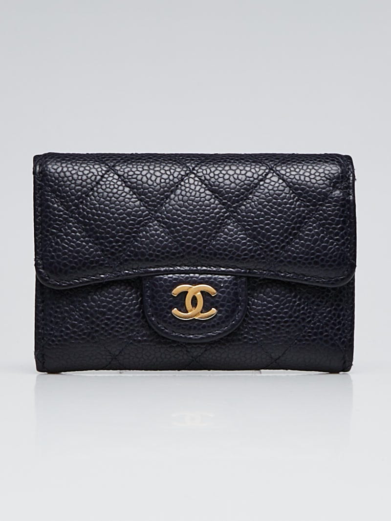 Chanel Navy Blue Quilted Caviar Leather Compact Coin Wallet | Yoogi's ...