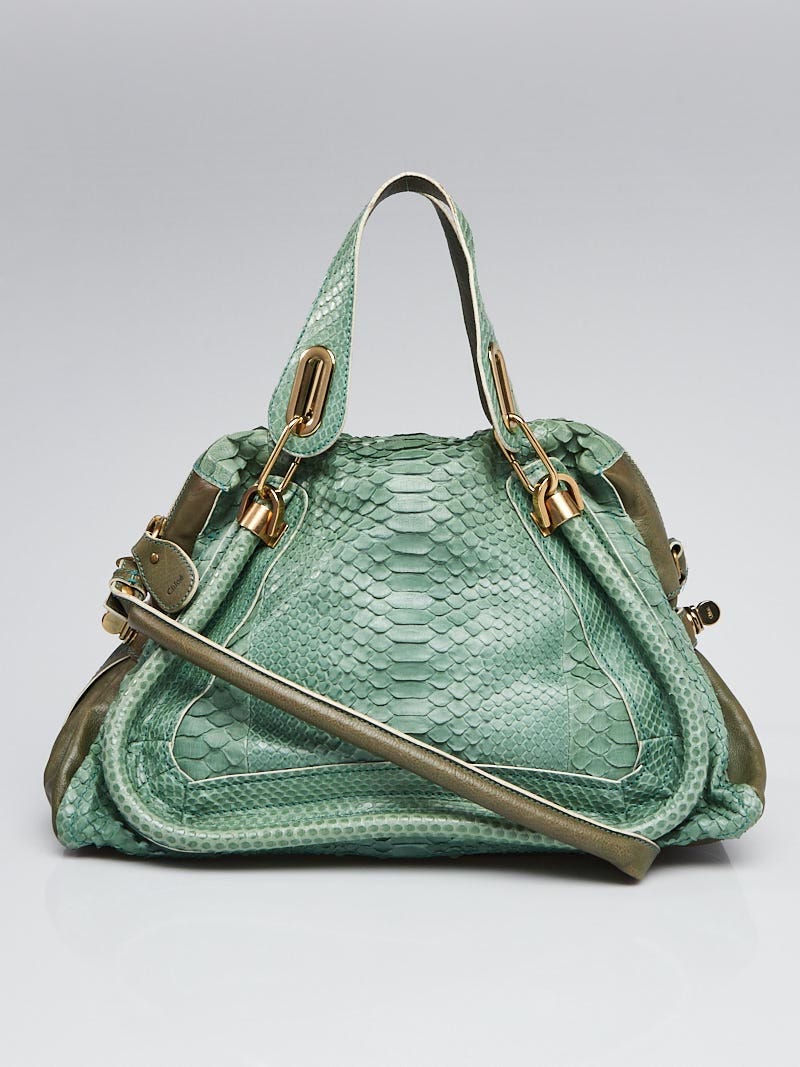 Chloe Green Python and Leather Medium Paraty Bag | Yoogi's Closet