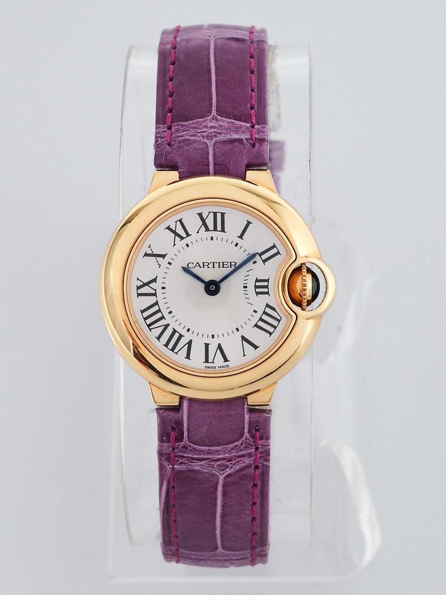 Cartier 18k Rose Gold and Purple Alligator Ballon de Bleu 28mm Quartz ...