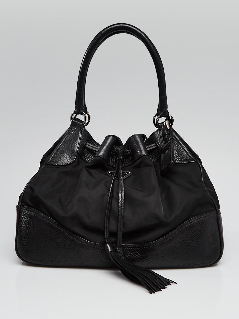 Prada Black Leather and Nylon Drawstring Bucket Bag | Yoogi's Closet
