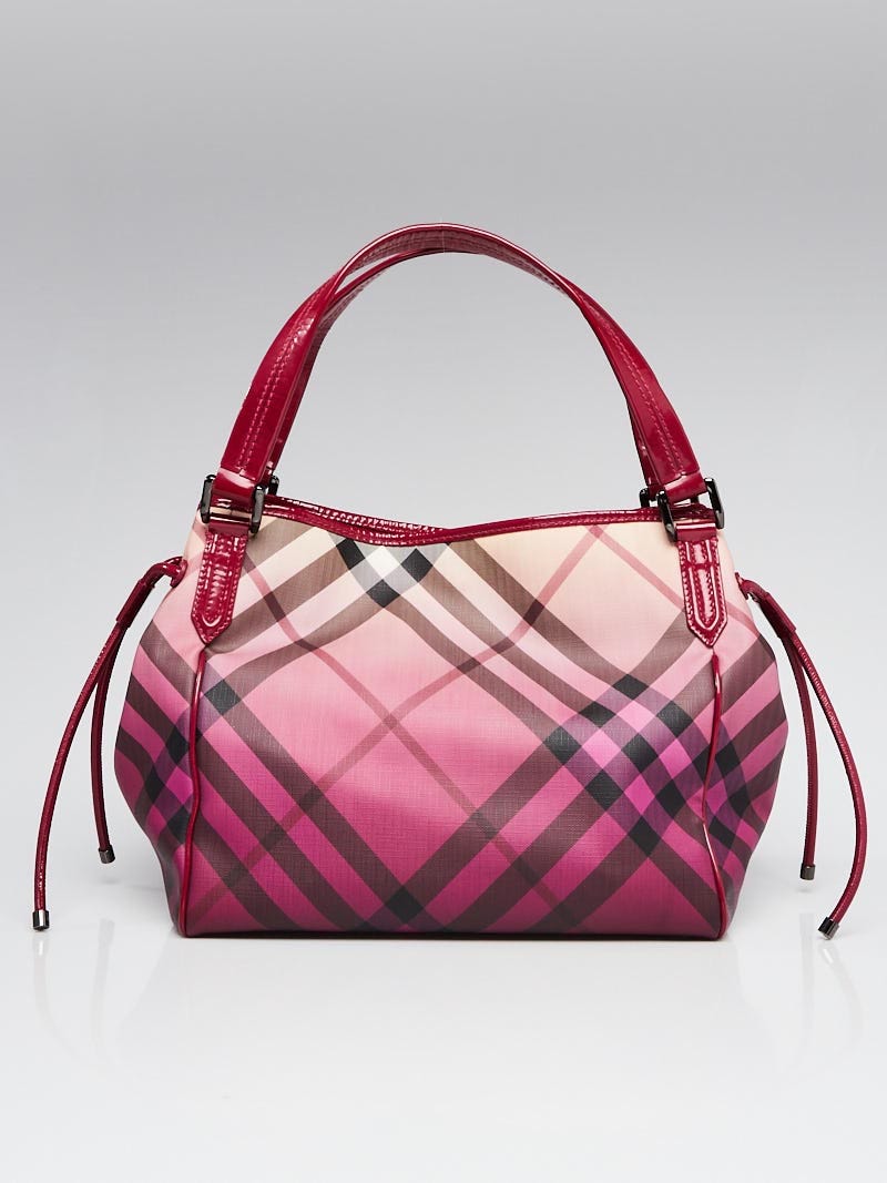 Burberry Raspberry Gradient Supernova Check Coated Canvas Bilmore Tote ...