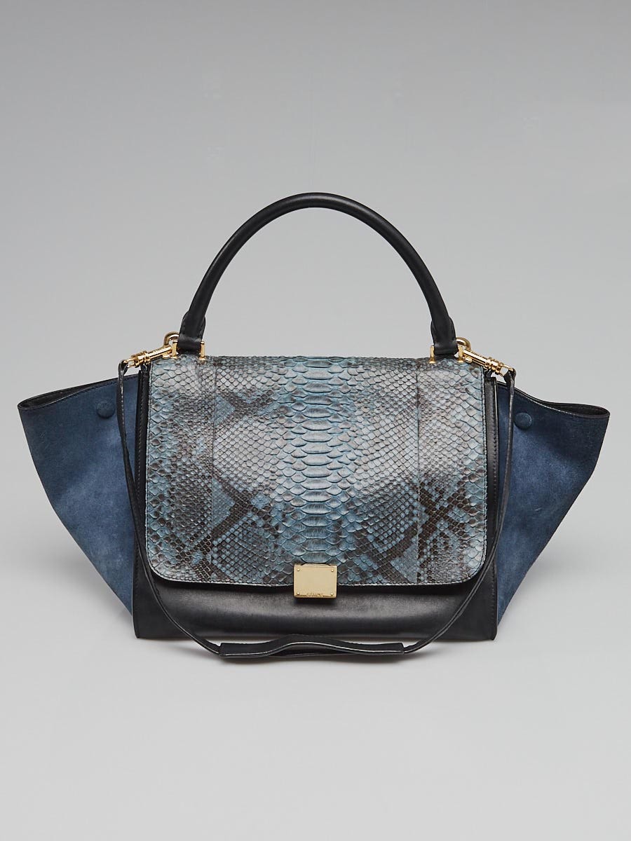 Celine Blue Python and Suede Medium Trapeze Bag | Yoogi's Closet