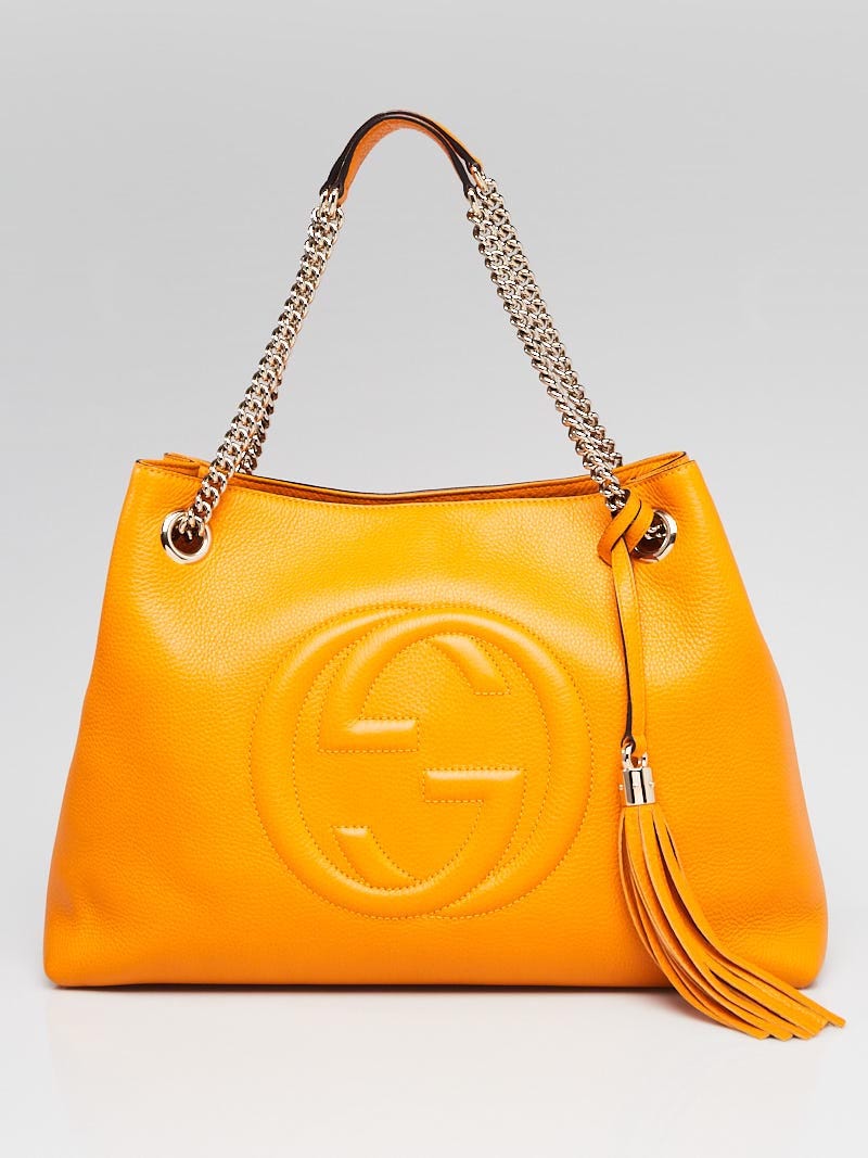 Gucci Orange Pebbled Leather Soho Chain Tote Bag | Yoogi's Closet