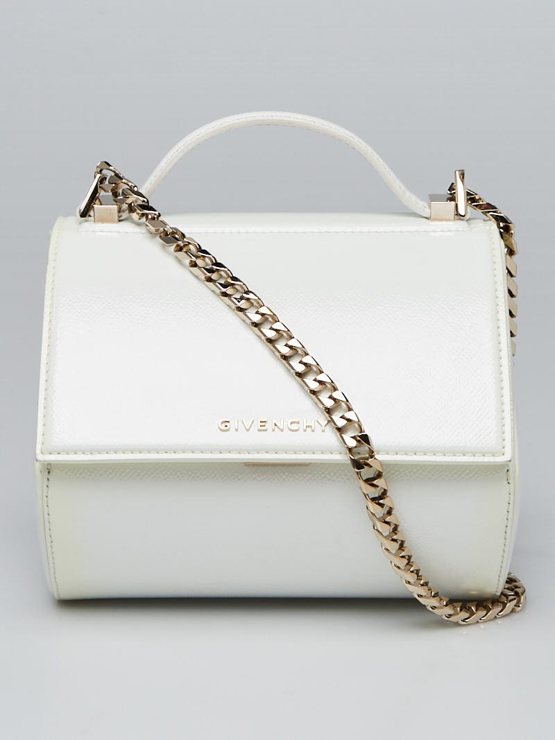 Givenchy White Grained Patent Leather Pandora Box Mini Crossbody Bag ...