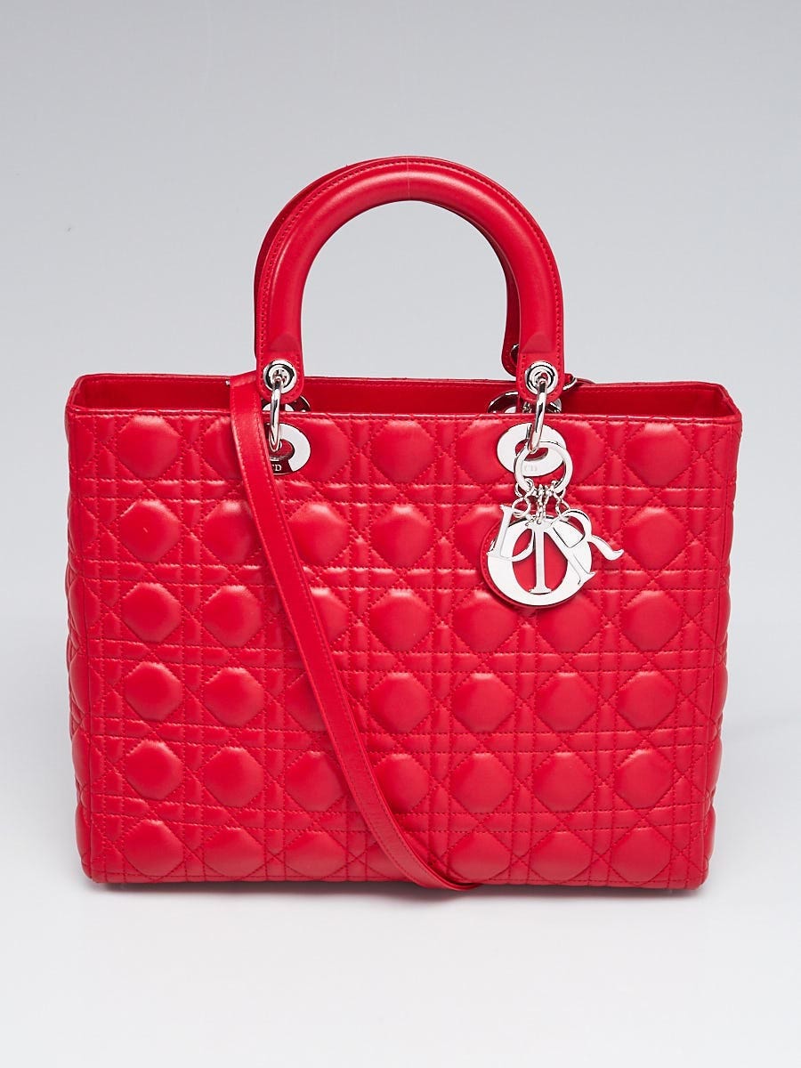 Christian Dior Red Cannage Quilted Lambskin Leather Large Lady Dior Bag ...