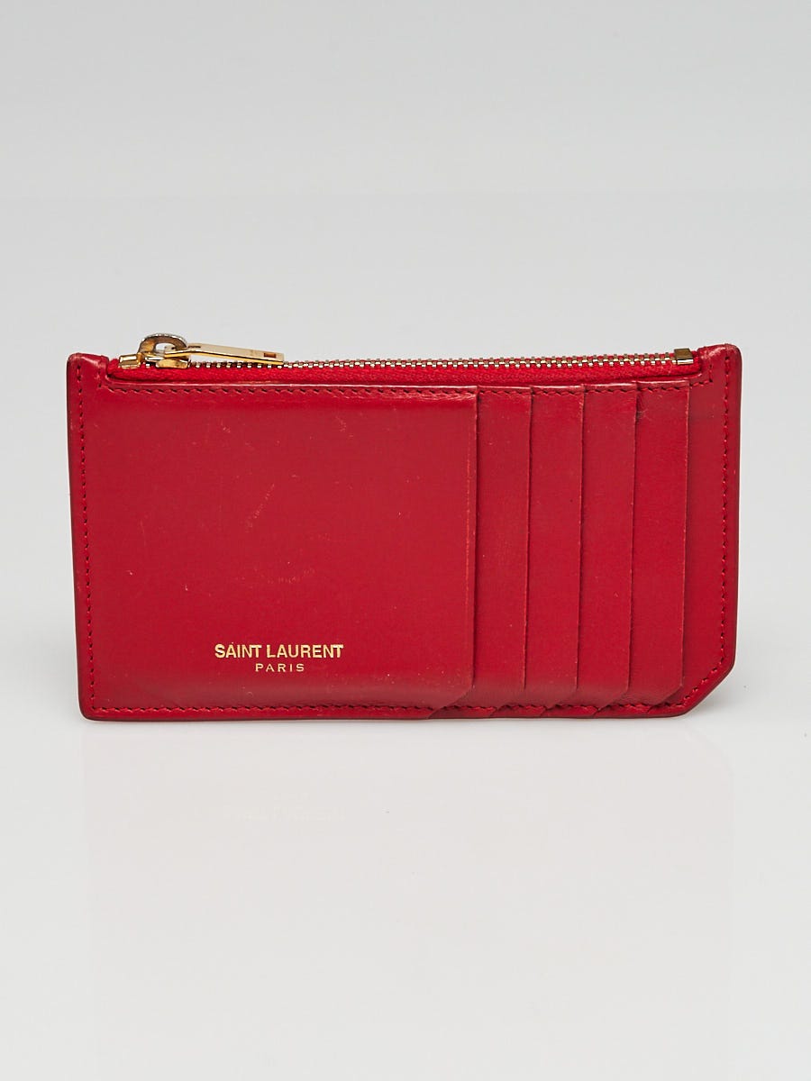 Yves Saint Laurent Red Leather 5 Fragments Zip Card Case | Yoogi's Closet