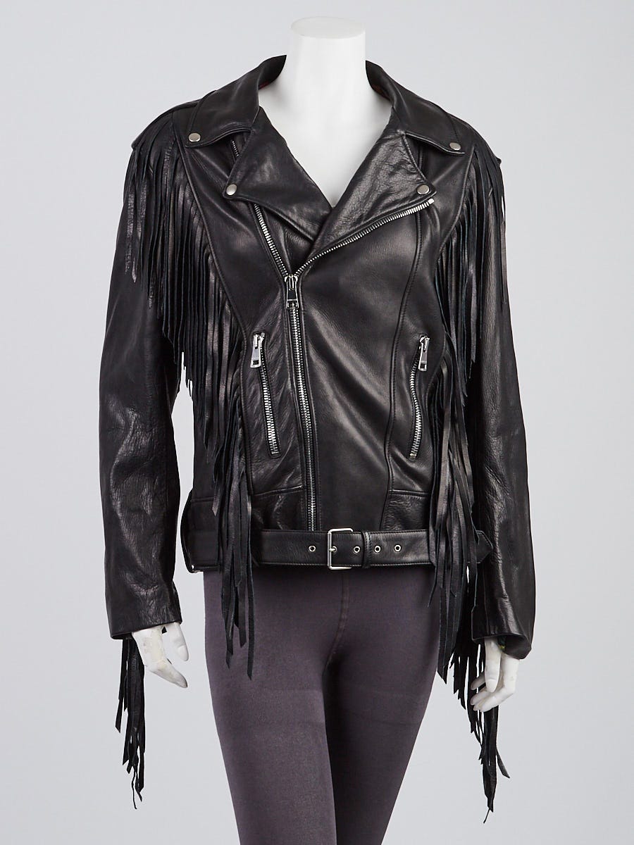 Gucci Black Leather Fringe Motorcycle Jacket Size 6/40 | Yoogi's Closet
