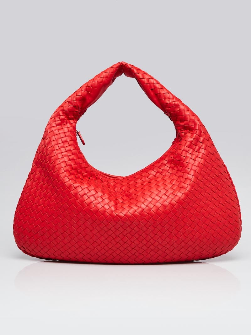 Bottega Veneta Red Intrecciato Woven Nappa Leather Large Veneta Hobo ...
