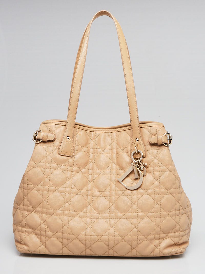 Christian Dior Beige Cannage Quilted Coated Canvas Small Panarea Tote ...