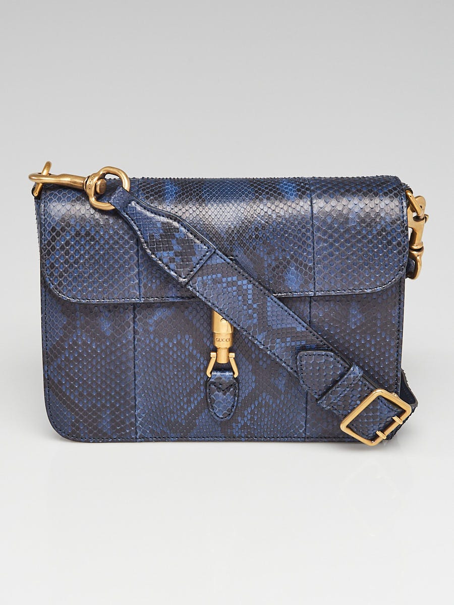 Gucci Blue Python Soft Jackie Flap Shoulder Bag | Yoogi's Closet