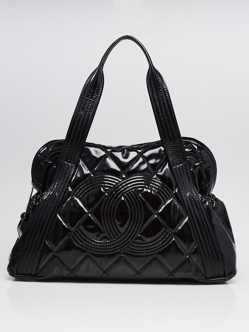 Chanel Black Quilted Patent Vinyl CC Shopping Totes Bag | Yoogi's Closet