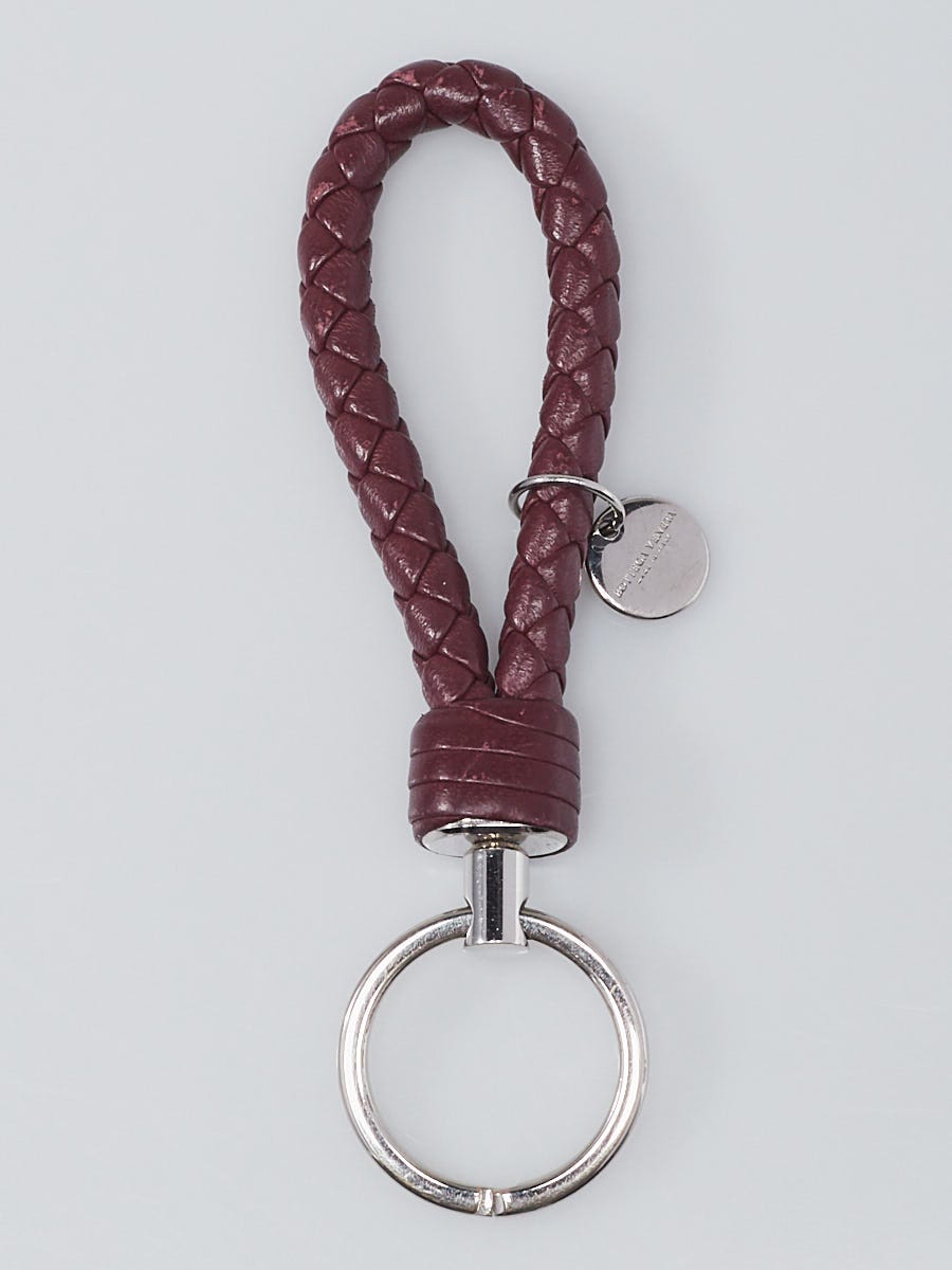 Bottega Veneta Maroon Intrecciato Leather Key Ring Holder | Yoogi's Closet