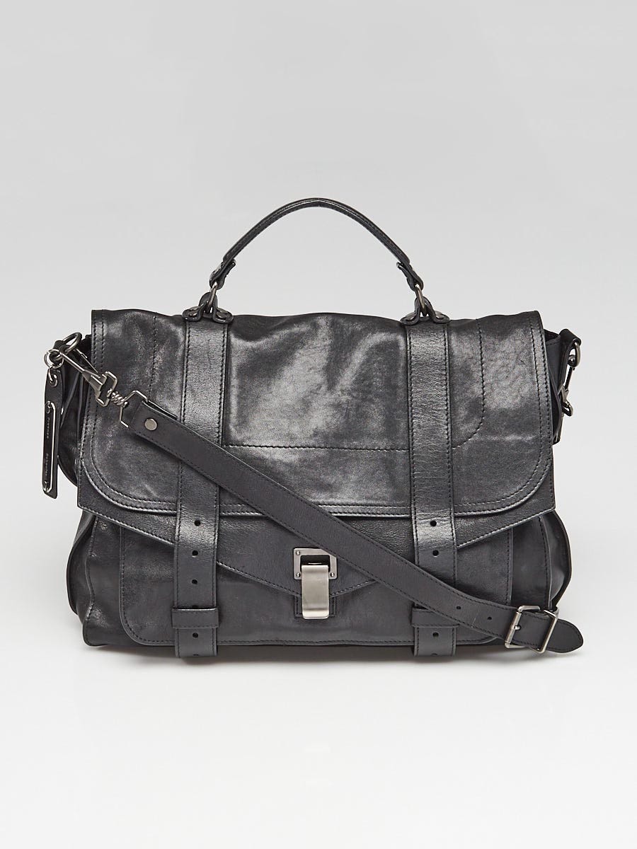 Proenza Schouler Black Lux Leather Large PS1 Satchel Bag | Yoogi's Closet