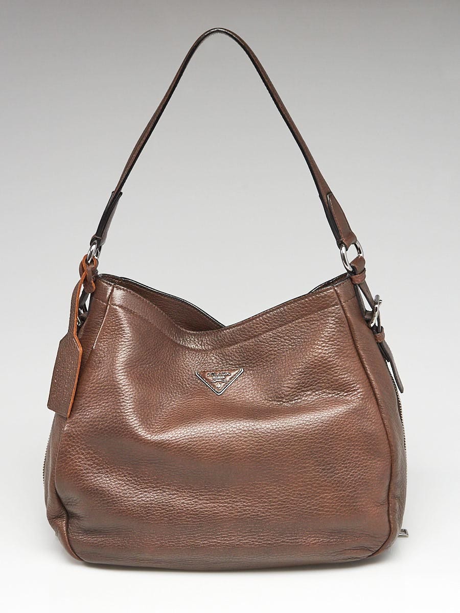 Prada Bruciato Cervo Leather Zippers Hobo Bag BR5006 | Yoogi's Closet