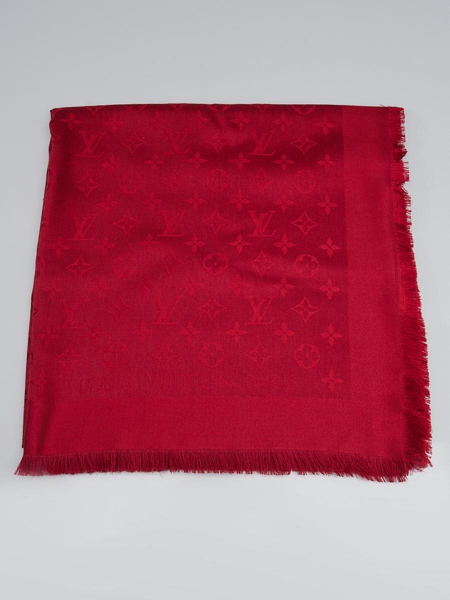 Louis Vuitton Red Monogram Silk/Wool Shawl Scarf | Yoogi's Closet