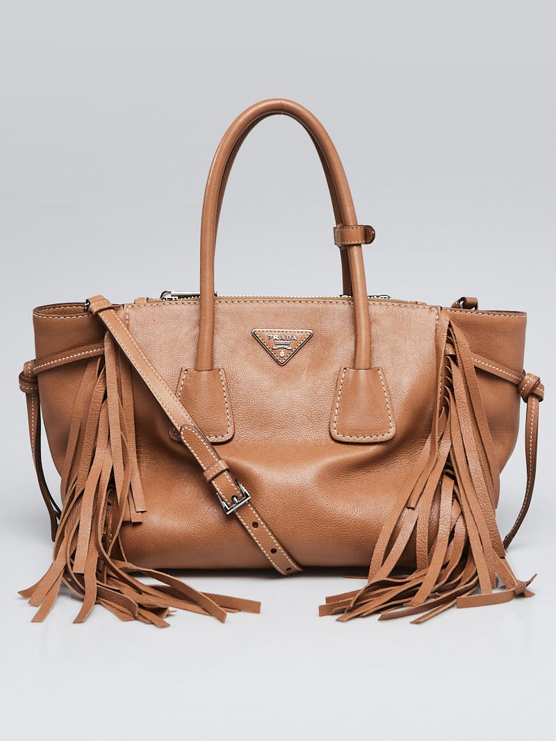 Prada Caramel Glace Calfskin Leather Fringe Tote Bag B2692F Prada Caramel Glace Calfskin Leather Fringe Tote Bag B2692F