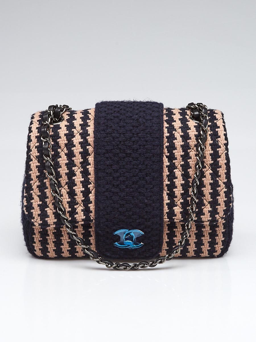Chanel Blue/Beige Knit Tweed Elementary Chic Small Flap Bag | Yoogi's ...