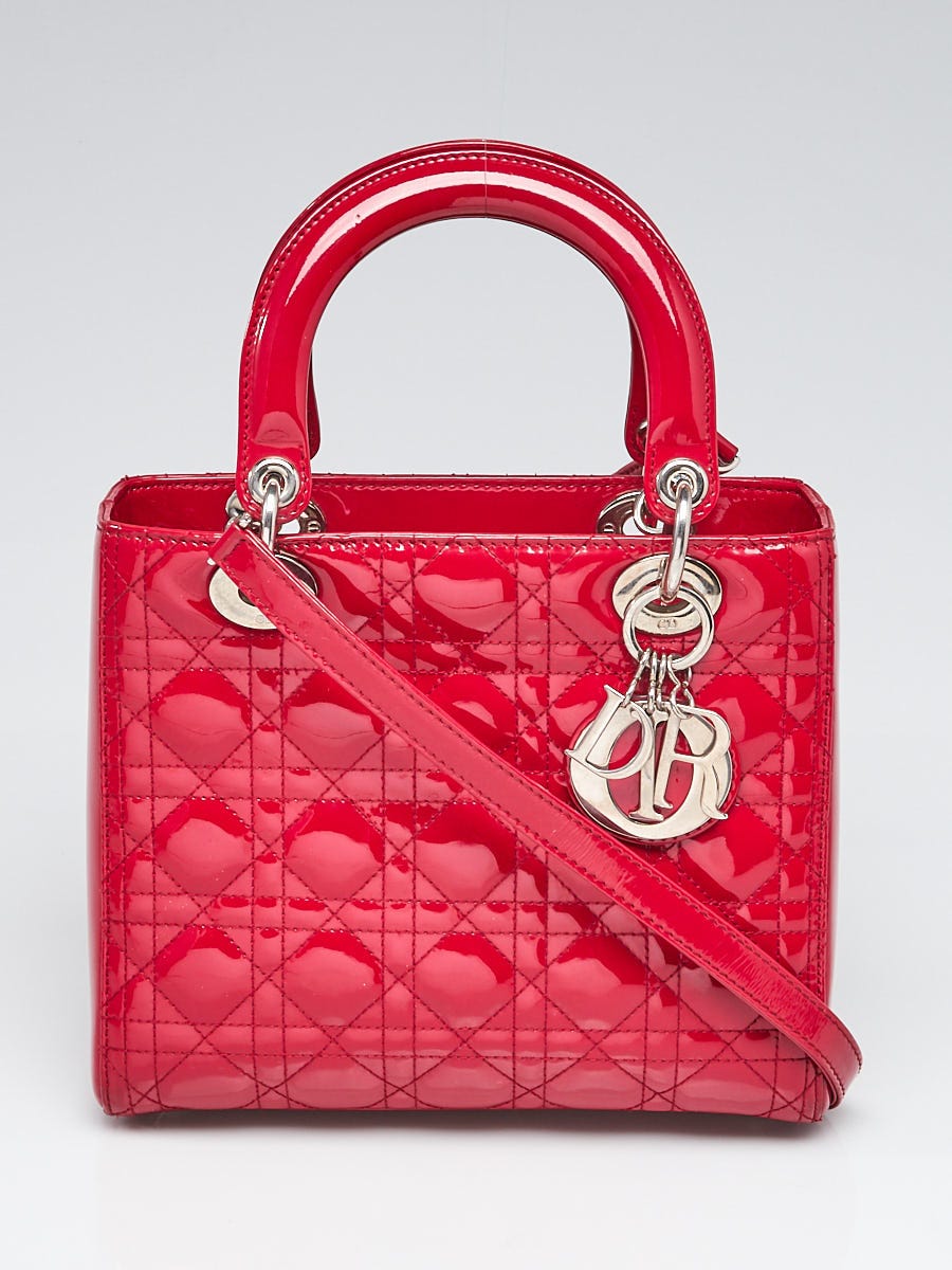Christian Dior Red Cannage Quilted Patent Leather Medium Lady Dior Bag ...
