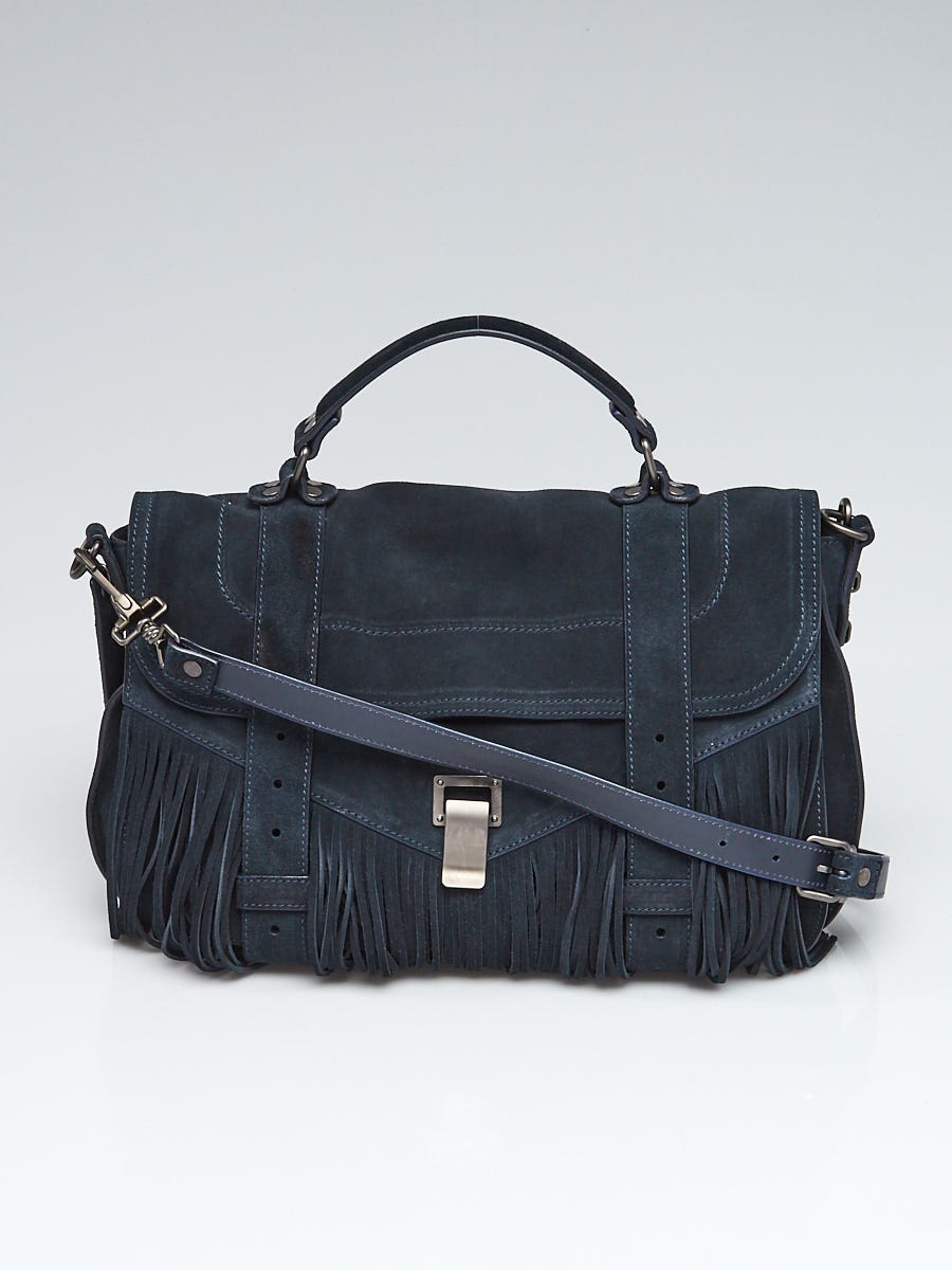 Proenza Schouler Navy Blue Suede Fringe PS1 Satchel Bag | Yoogi's Closet