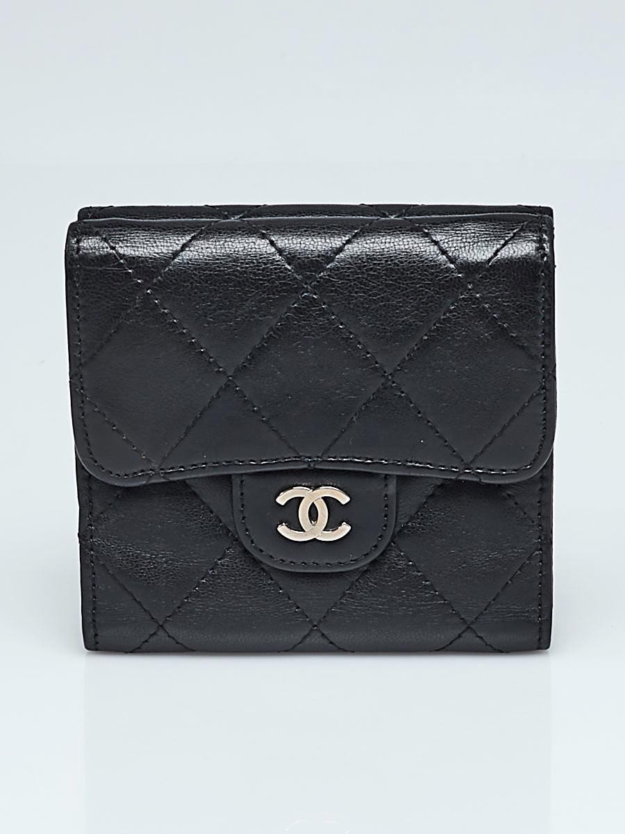 Chanel Black Quilted Lambskin Leather Double Flap Small Compact Wallet ...