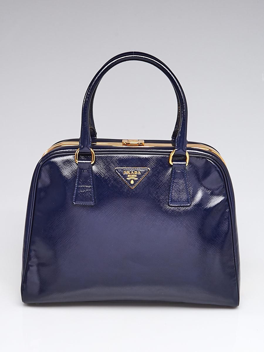 Prada Royal Blue Saffiano Vernice Leather Frame Top Bag BL0808 | Yoogi ...