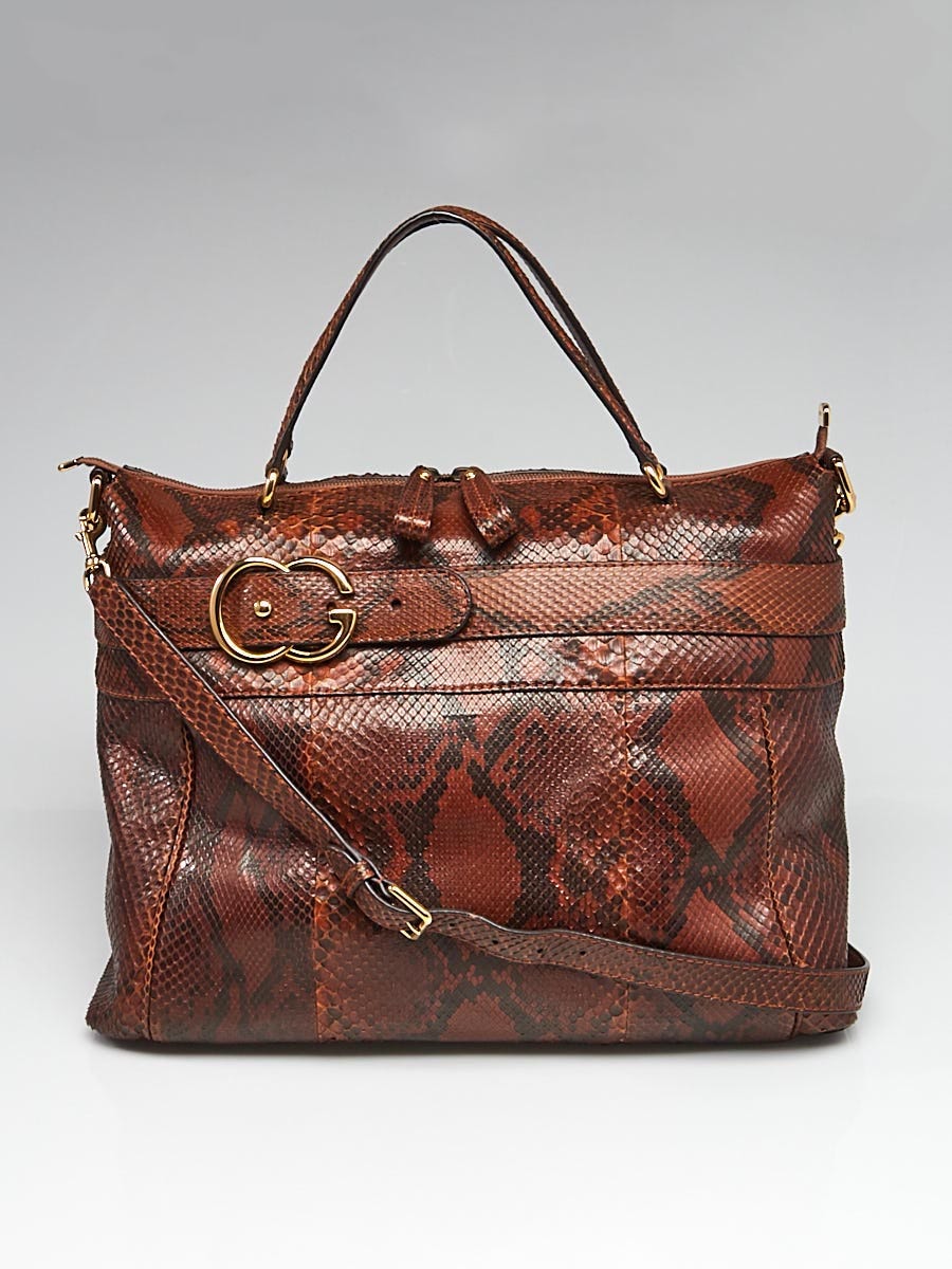 Gucci Brown Python GG Ride Large Top Handle Tote Bag | Yoogi's Closet