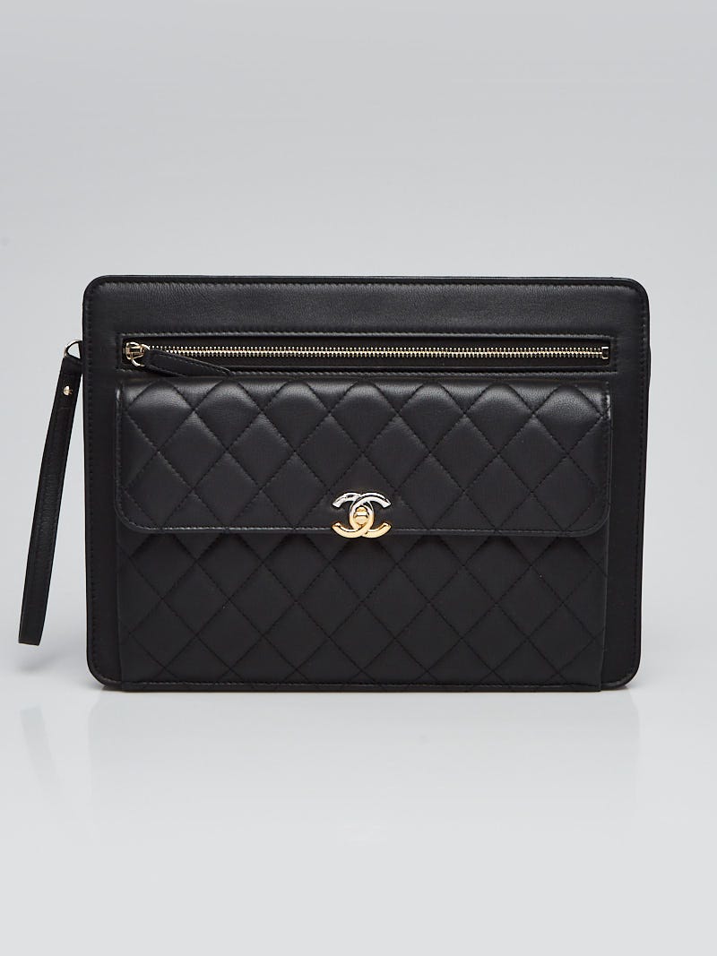 Chanel Black Quilted Lambskin Leather Trendy Zip Pouch | Yoogi's Closet