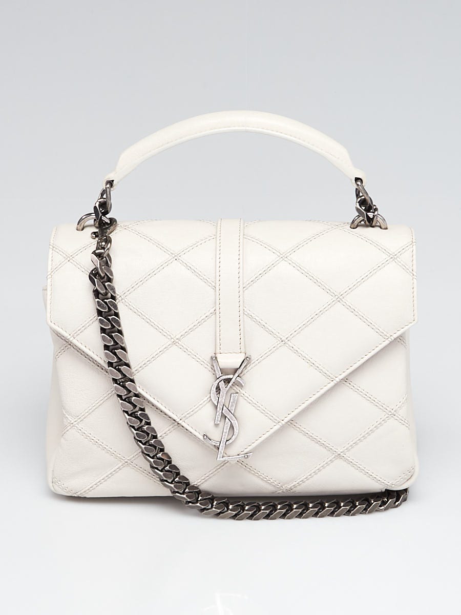 Yves Saint Laurent White Quilted Leather Monogram Medium College Bag ...