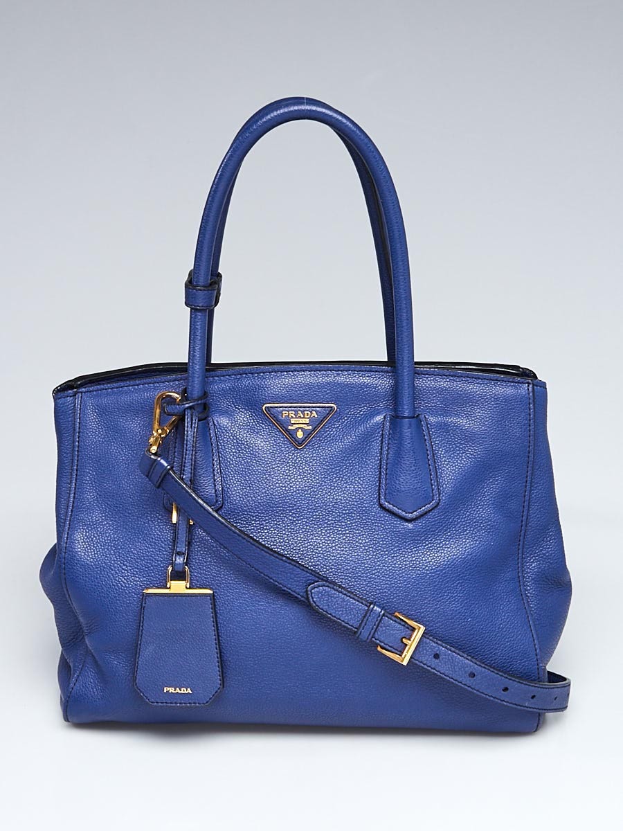 Prada Blue Vitello Daino Leather Shoulder Bag | Yoogi's Closet