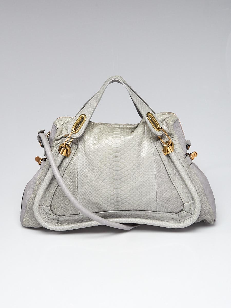 Chloe Cashmere Grey Python and Leather Large Paraty Bag | Yoogi's Closet