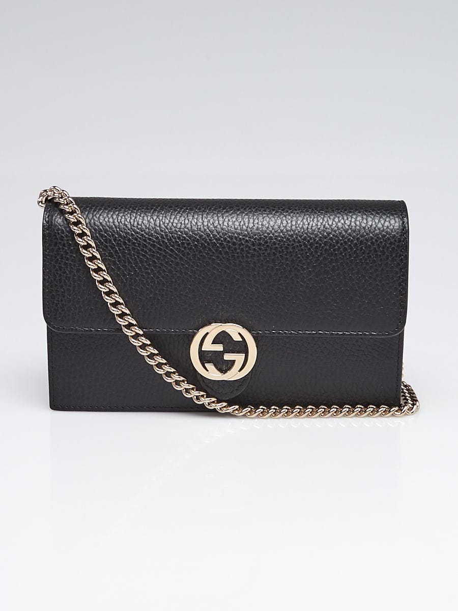 Gucci Black Pebbled Leather Interlocking G Wallet on Chain Clutch Bag ...