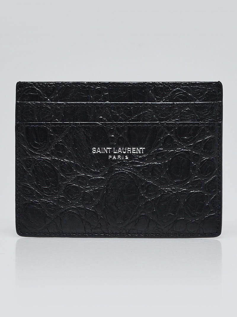 Yves Saint Laurent Black Croc Embossed Leather Card holder | Yoogi's Closet