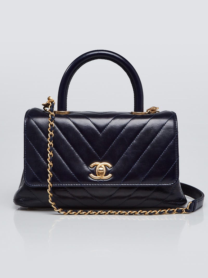 Chanel Blue Chevron Quilted Leather Mini Coco Handle Bag | Yoogi's Closet